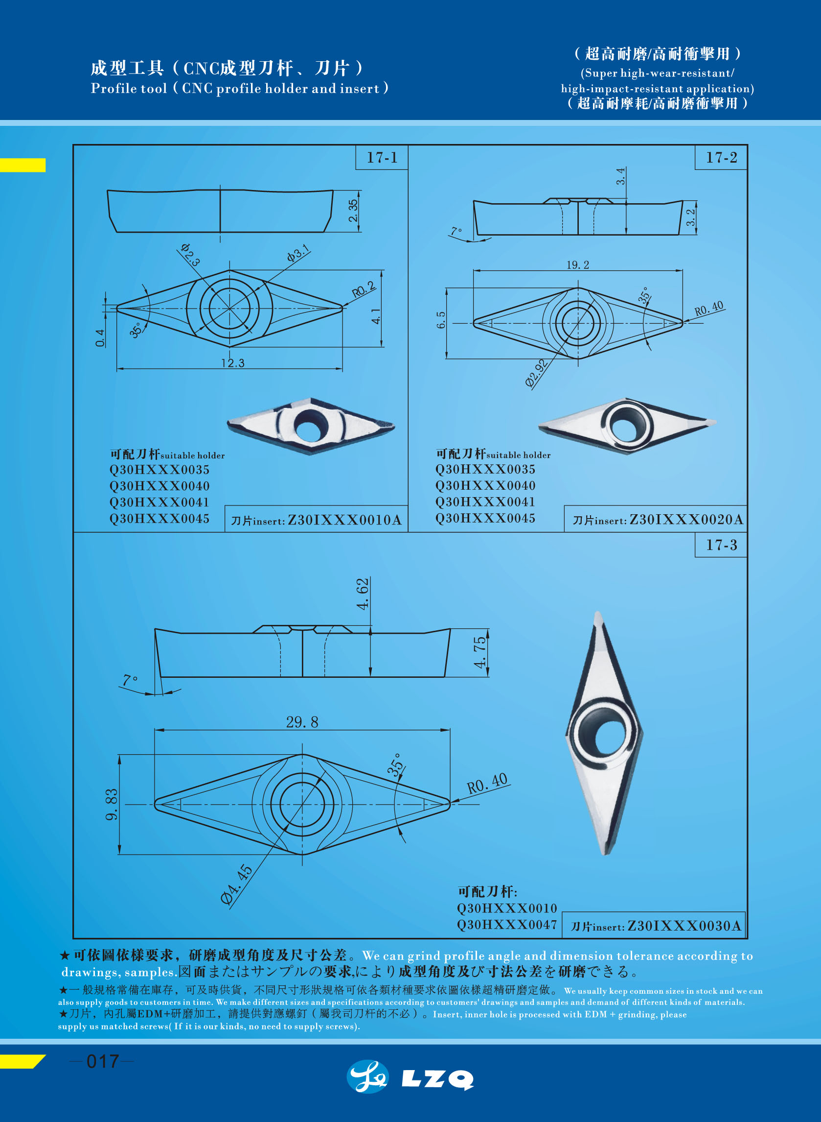 Profile tool (CNC profile holder and insert)