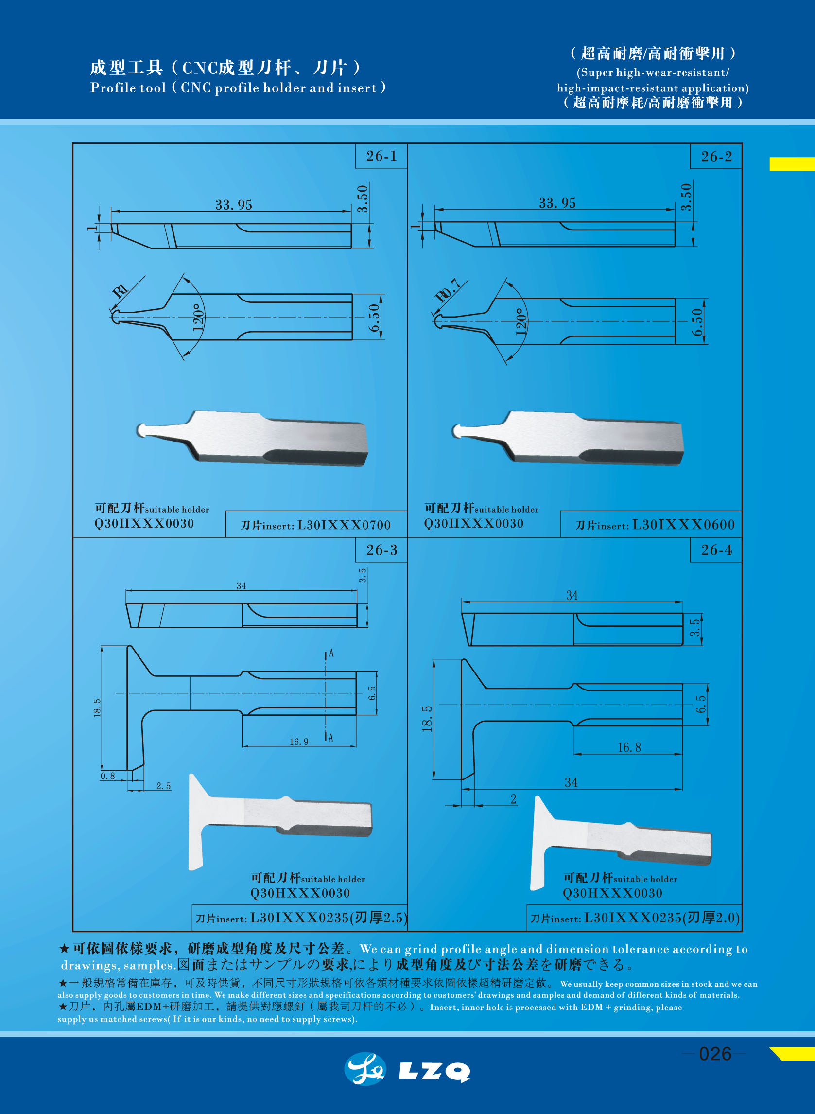 Profile tool (CNC profile holder and insert)